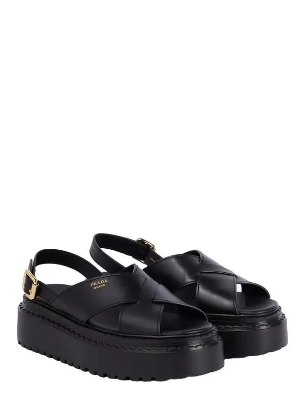 Prada Leather Platform Sandals - Black