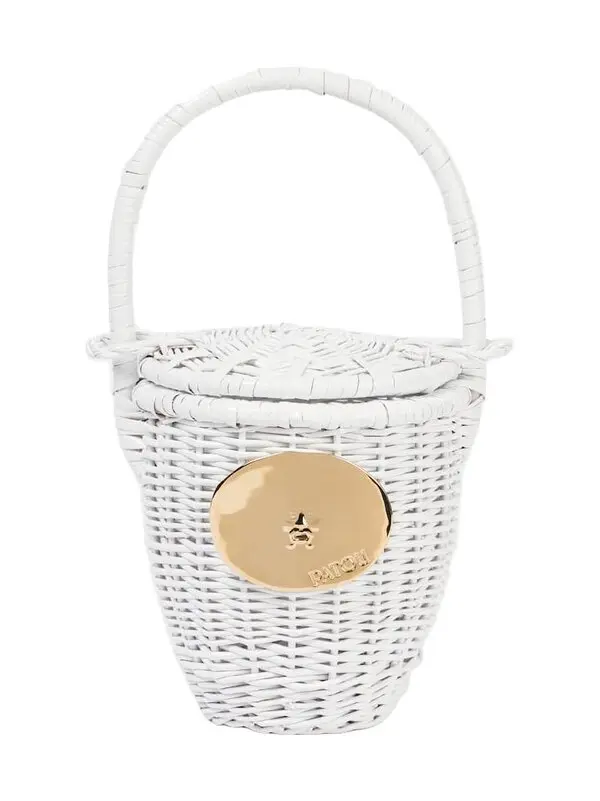 Patou Iconic Embellished Wicker Bucket Bag - White