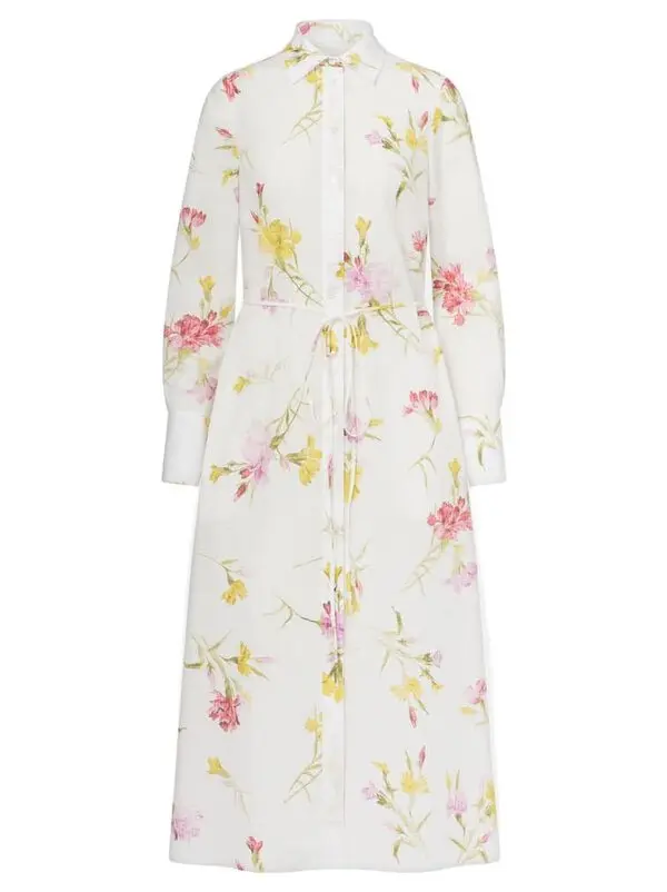 Erdem Floral Cotton Seersucker Shirt Dress - White