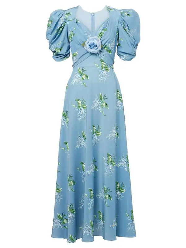 RODARTE Floral Silk Maxi Dress - Blue