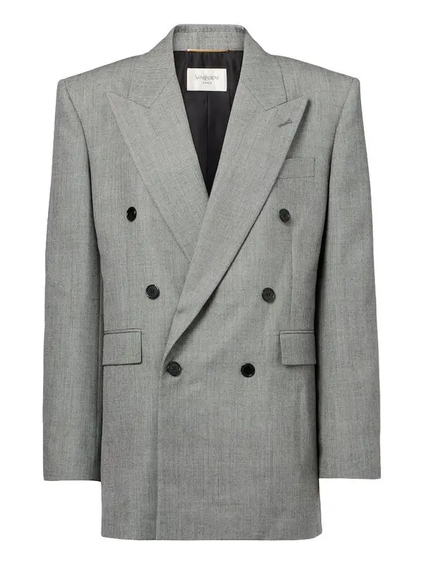 Saint Laurent Double-breasted Wool Twill Blazer - Grey