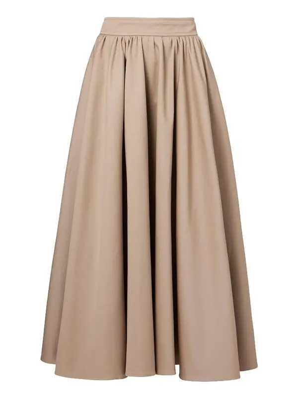 PATOU Gathered Cotton Gabardine Midi Skirt - Beige