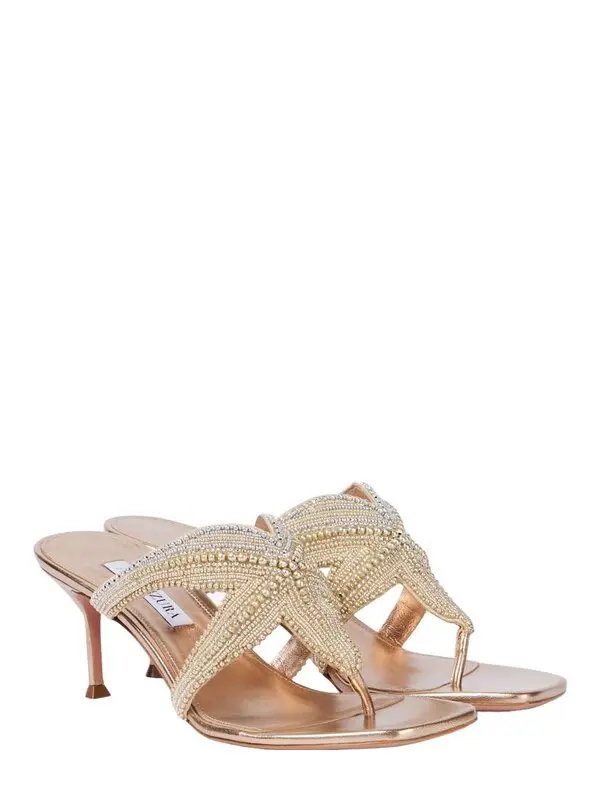 AQUAZZURA Reef Star 65 Leather Sandals - Gold