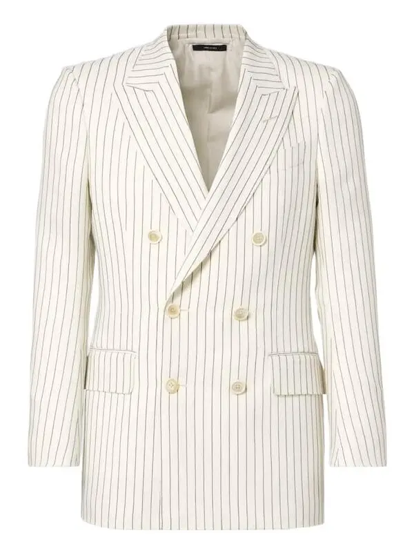 TOM FORD Dyllan Pinstripe Wool And Silk Blazer - White