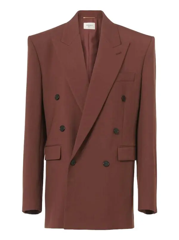 Saint Laurent Double-breasted Wool Gabardine Blazer - Brown