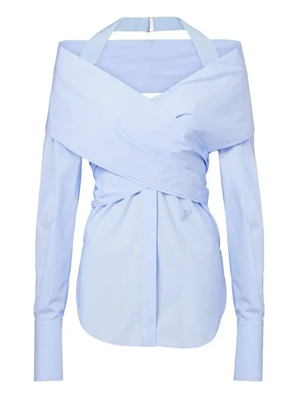 PATOU Draped Cotton Poplin Blouse - Blue