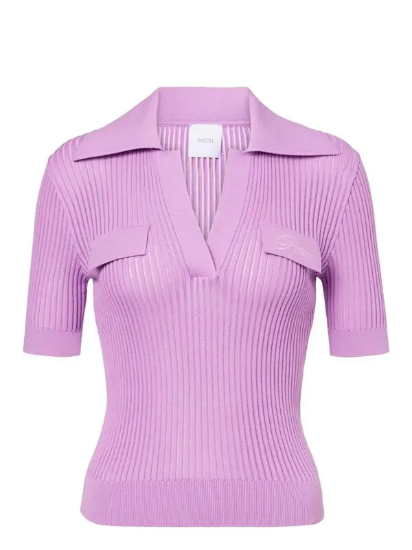 Patou Ribbed-knit Cotton Polo Shirt - Purple