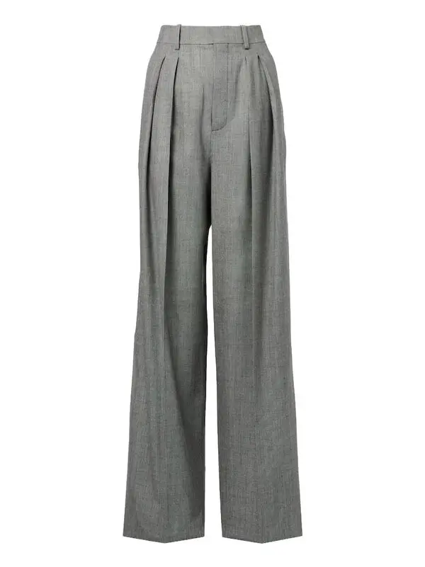 Saint Laurent High-rise Wide-leg Wool Twill Pants - Grey