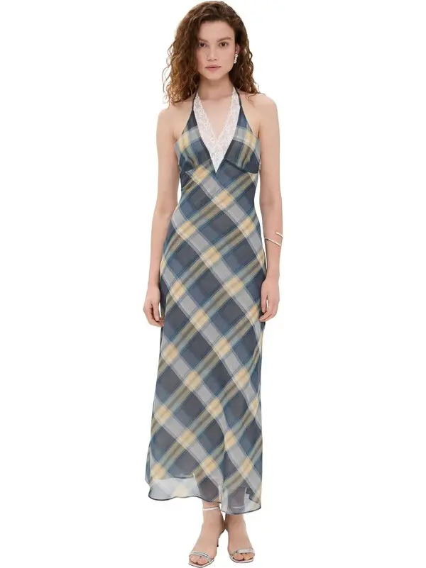 Lioness Shoreline Maxi Dress - Blue Check