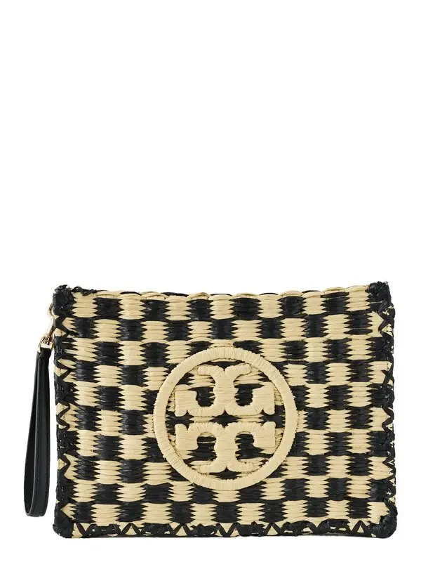 Tory Burch Ella Straw Pouch - Black / Natural