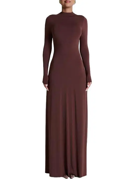Naked Wardrobe Long Sleeve Maxi Dress - Chocolate