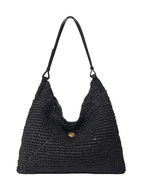 ORYANY Raffia Triangle Shoulder Bag - Black