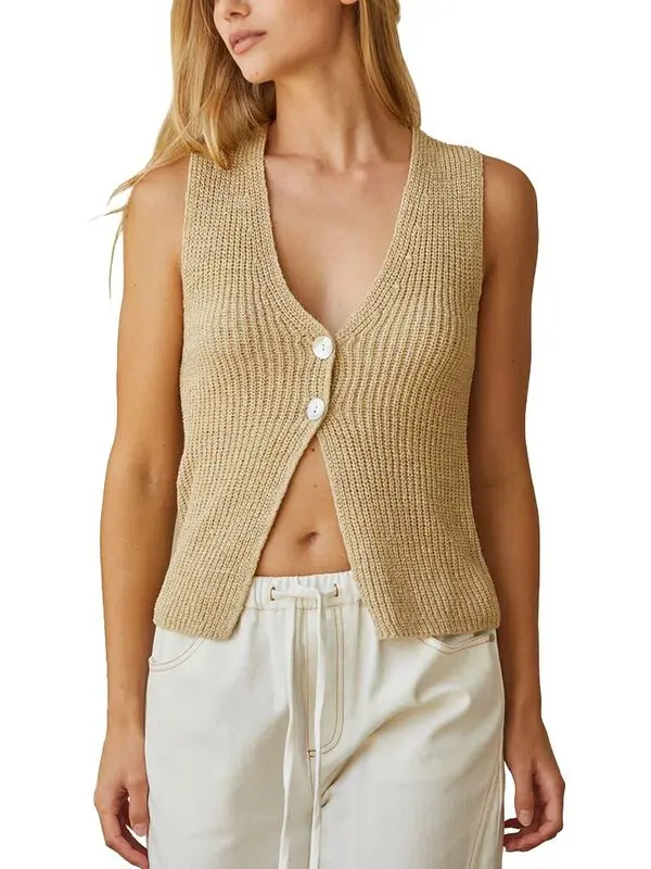 CRESCENT Sleeveless Sweater Vest - Beige