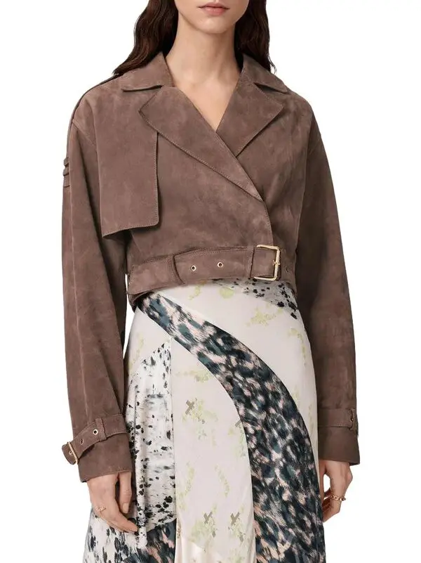 ALLSAINTS Ophelia Suede Jacket - Mole Brown