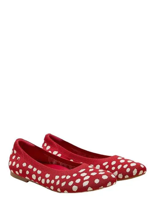 Vivaia Claire Round-toe Flats - Ruby Red Ivory Dots