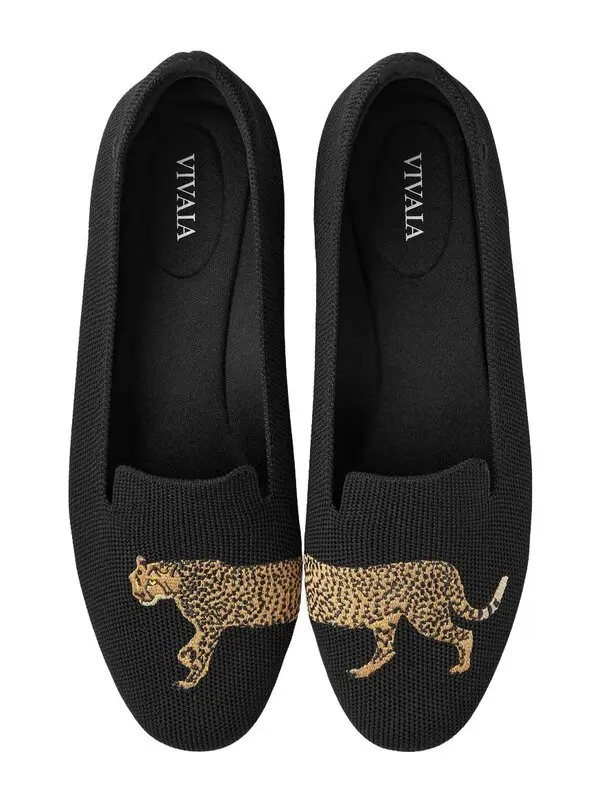 Vivaia Round-toe Embroidered Loafers - Black - Cat