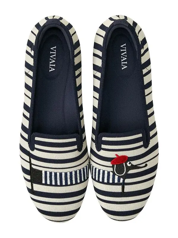 Vivaia Round-toe Embroidered Loafers - Navy Ivory Multi Stripe-dog