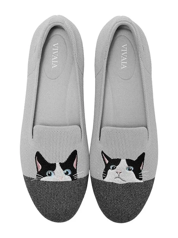 Vivaia Round-toe Embroidered Loafers - Oyster Rich Grey - Moo Cat