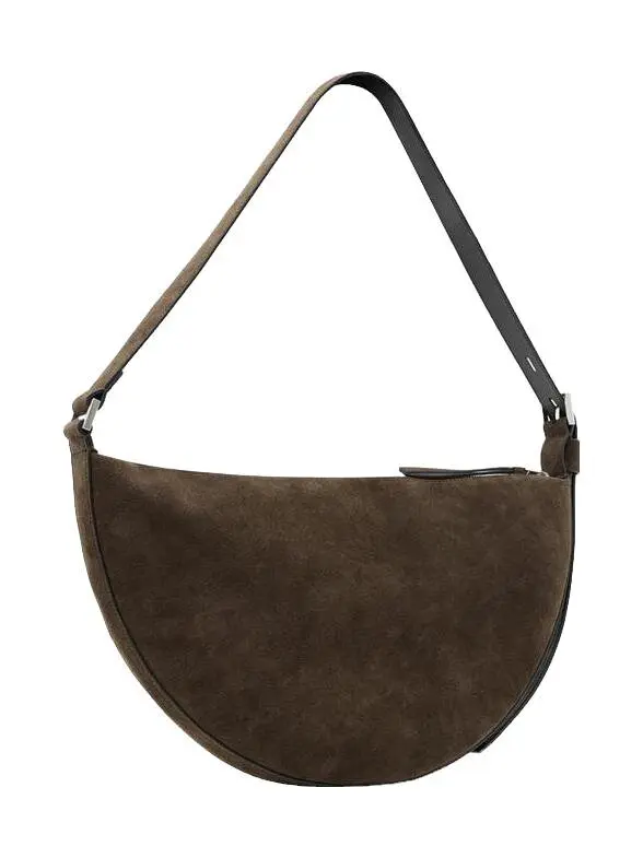 ALLSAINTS Half Moon Suede Shoulder Bag - Fango Brown
