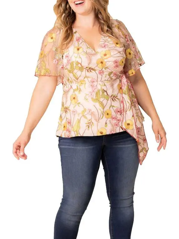 KIYONNA Rosalie Floral Embroidered Wrap Top - Dawn Garden
