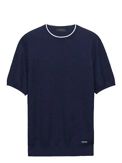 Prada Brand-appliqué Short-sleeve Knitted Jumper - Blue
