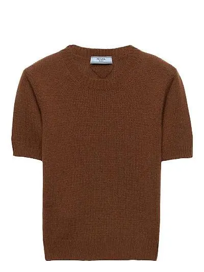 Prada Short-sleeve Knitted Cashmere Jumper - Brown