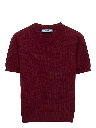 Prada Short-sleeve Knitted Cashmere Jumper - Burgundy