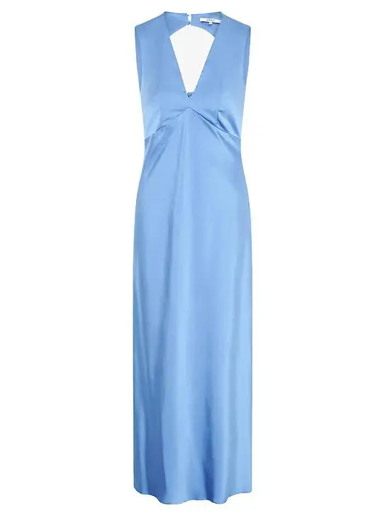 OMNES Nova Tie-back Satin Maxi Dress - Blue