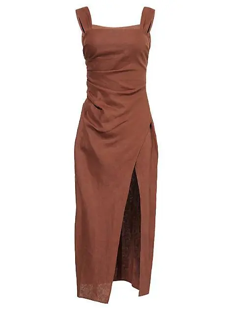 REFORMATION Clement Linen Maxi Dress - Chocolate Cake