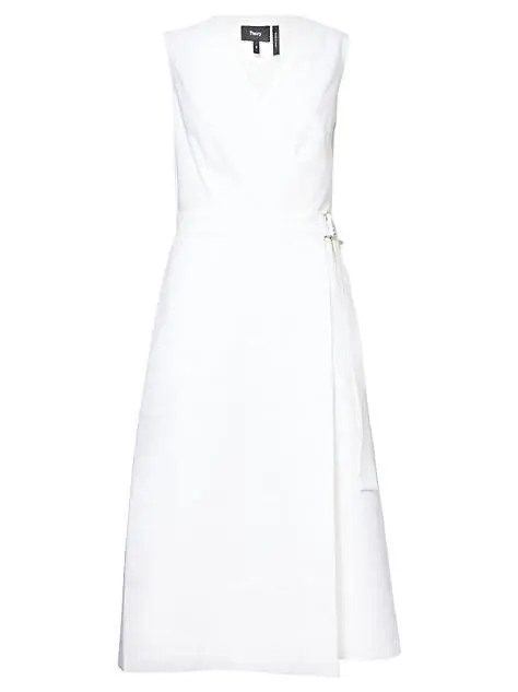 Theory Aline Wrap Stretch-linen Blend Midi Dress - White