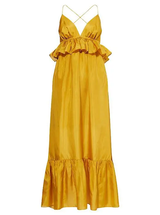 Zimmermann Rhiannon Ruffled Silk Maxi Dress - Gold