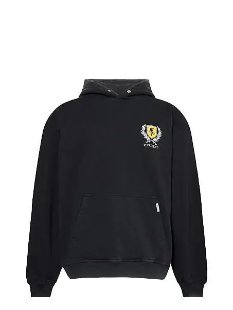 REPRESENT Embroidered Crest Cotton Hoodie - Vintage Black