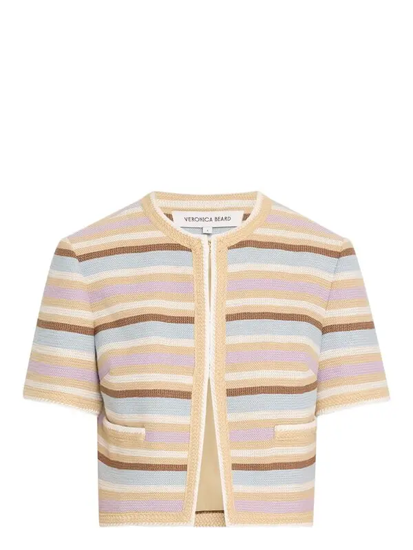 Veronica Beard Wyatt Striped Cotton Jacket - Stone Khaki Multi