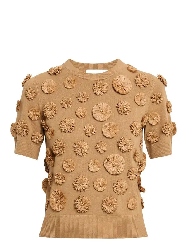 Michael Kors Floral Embroidered Cashmere Sweater - Peanut