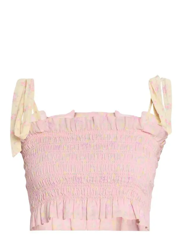 LoveShackFancy Corbin Smocked Crop Top - Pink Lemonade