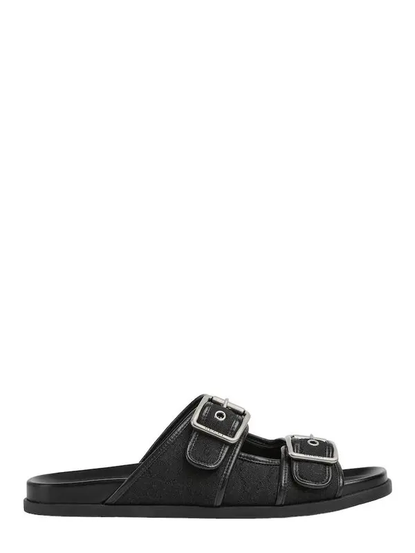 Gucci Gg Canvas Buckle Slide Sandal - Black