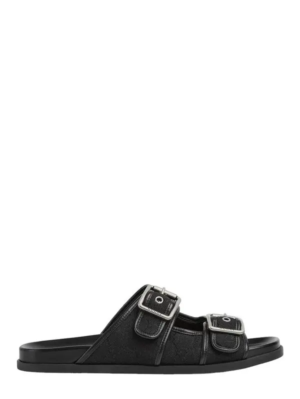 Gucci Gg Canvas Slide Sandal With Buckles - Black