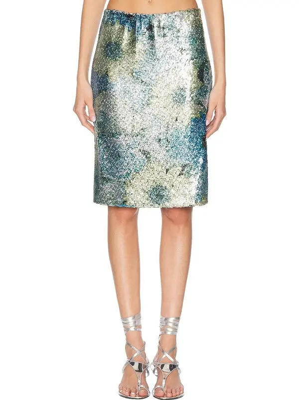 PRISCAVERA Sequin Midi Skirt - Silver Dew