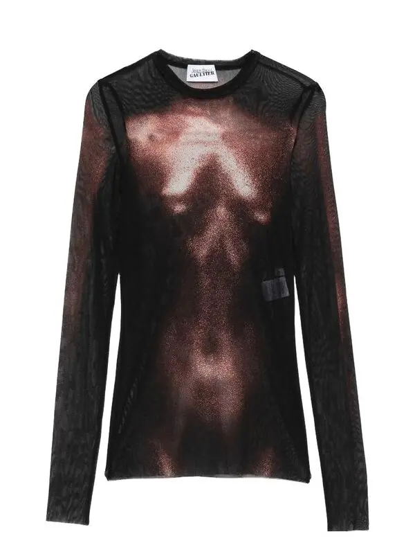 Jean Paul Gaultier Printed Mesh Top - Brown