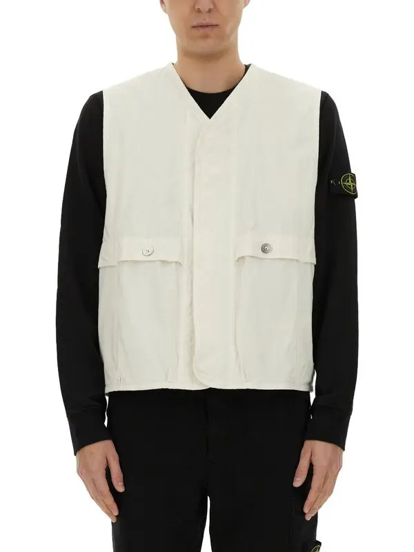 Stone Island Vests With Logo - Beige