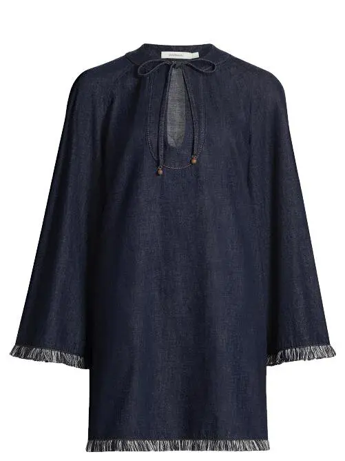 Zimmermann Rhiannon Fringe Denim Minidress - Atlantic