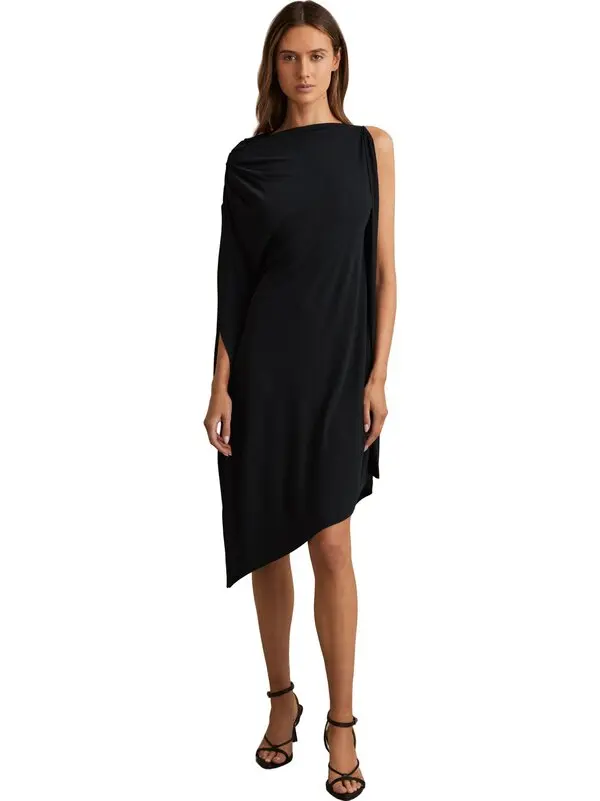 REISS Elia Asymmetric Draped Jersey Dress - Navy/black