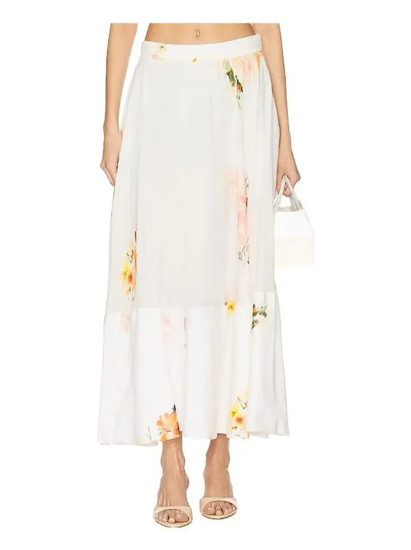 Hemant & Nandita Floral Organza Midi Skirt - Ivory Floral