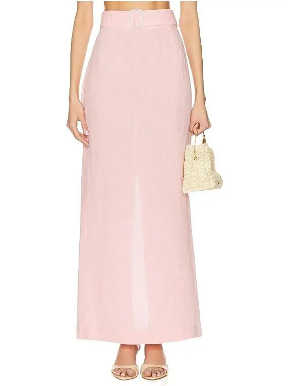 Matthew Bruch Belted Maxi Pencil Skirt - Pink Linen