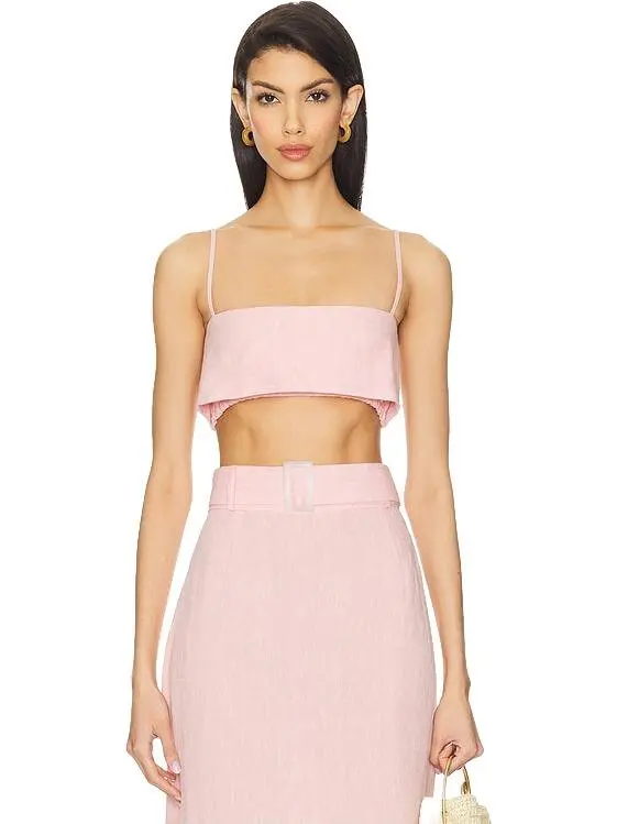Matthew Bruch X Structured Bandeau Crop Top - Pink Linen