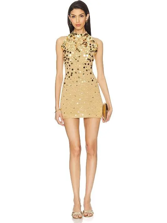 ASTA RESORT Alex Embroidered Mini Dress - Gold Sequin
