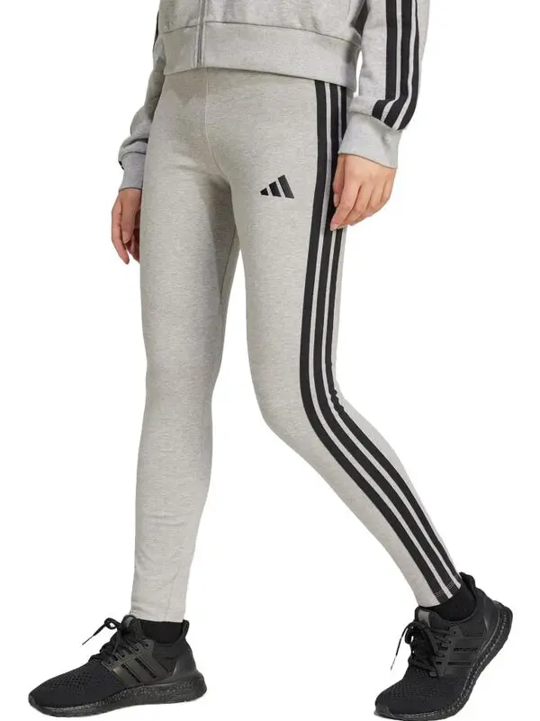 Adidas Essentials 3-stripes Cotton Leggings - Medium Grey Heather / Black