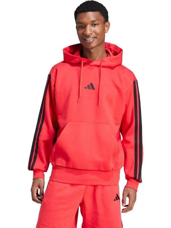Adidas Essentials 3-stripes Fleece Hoodie - Pure Ruby / Black