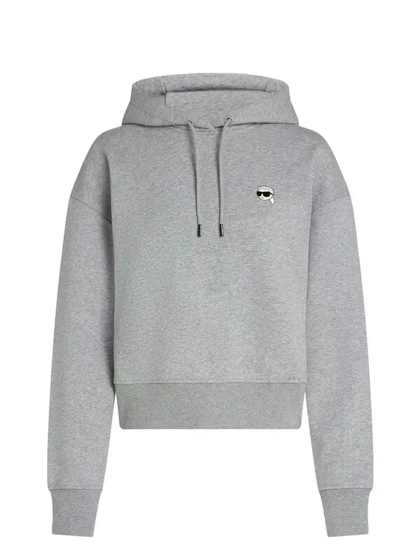 Karl Lagerfeld Ikon-patch Cropped Hoodie - Grey