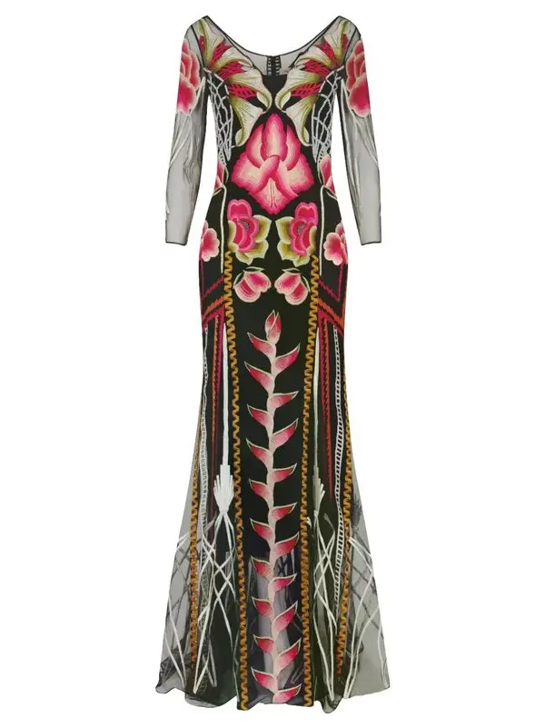 TEMPERLEY LONDON Romina Floral-embroidered Maxi Dress - Black